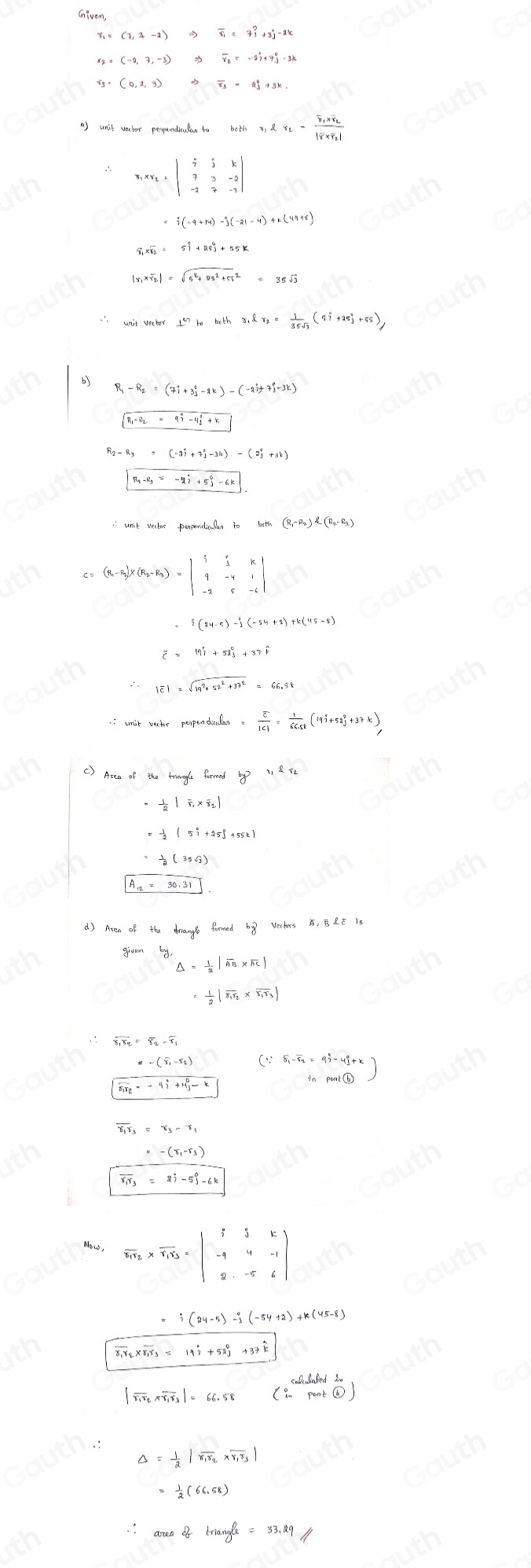 Solved: Three vectors extending from the origin are given as r_1=(7,3,-2), r_2=(-2,7,-3) , and r ...