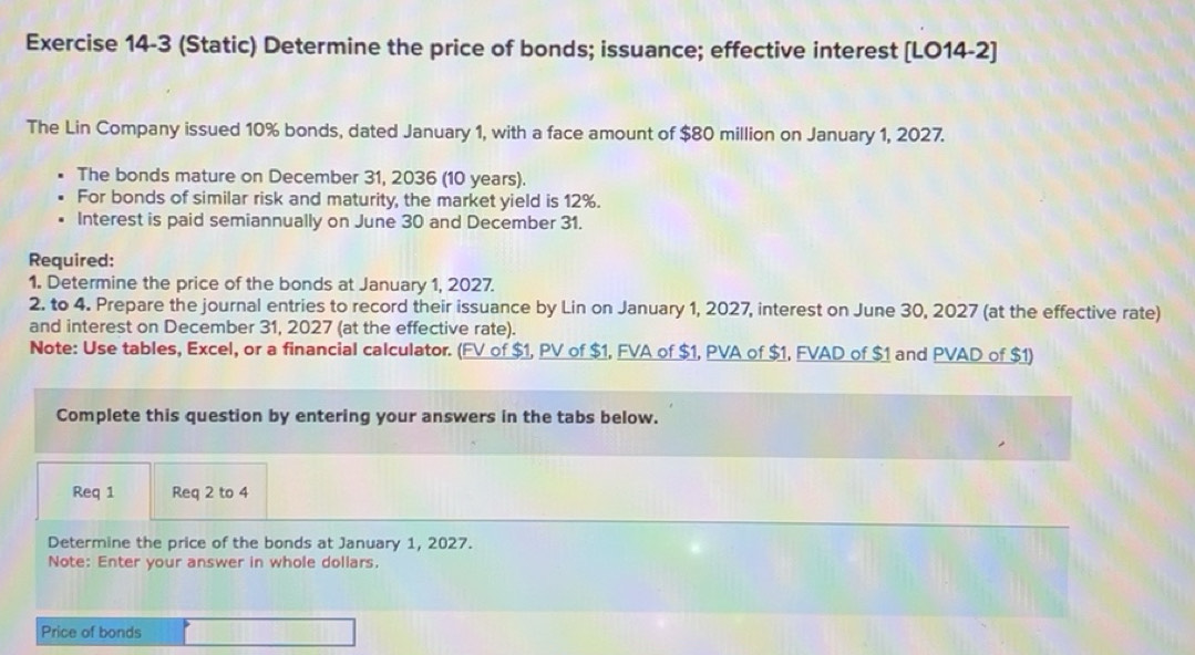 Solved: (Static) Determine the price of bonds; issuance; effective ...