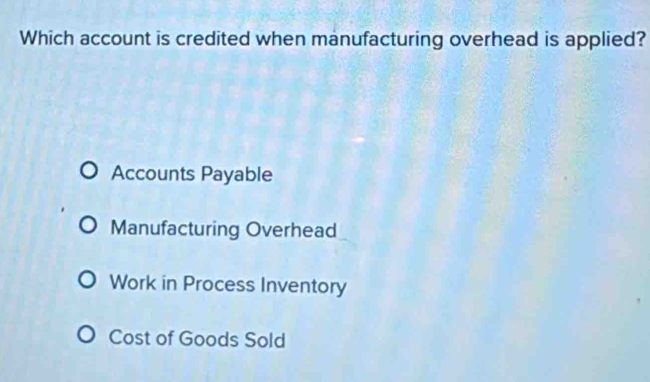 Solved: Which account is credited when manufacturing overhead is ...