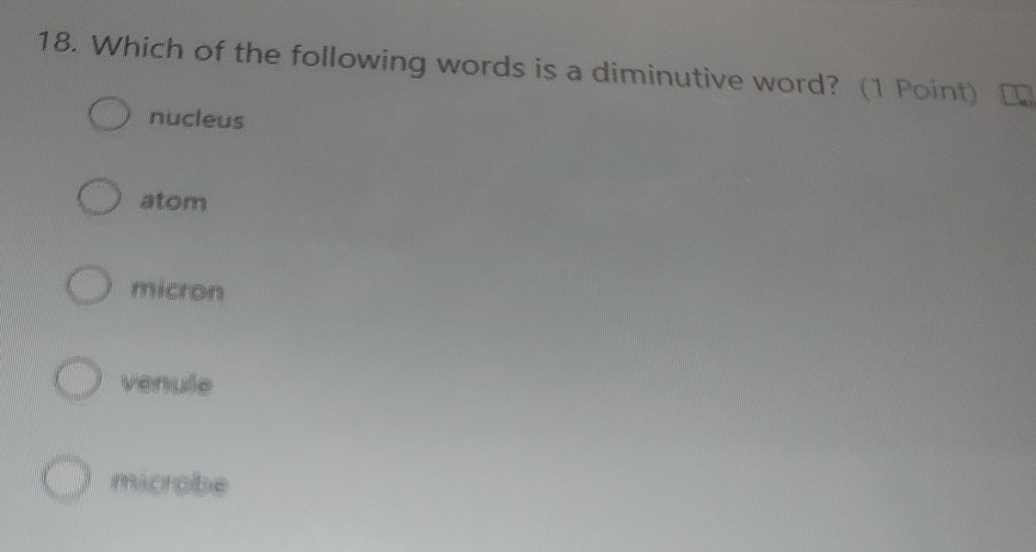 Solved: Which of the following words is a diminutive word? (1 Point ...