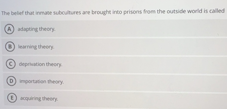 Solved: The belief that inmate subcultures are brought into prisons ...