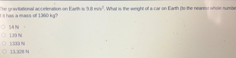 Solved: The gravitational acceleration on Earth is 9.8m/s^2. What is ...
