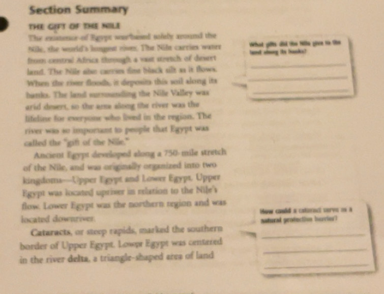 Solved: Section Summary THE GIFT OF THE NILE The exmene of Rgypt sor ...