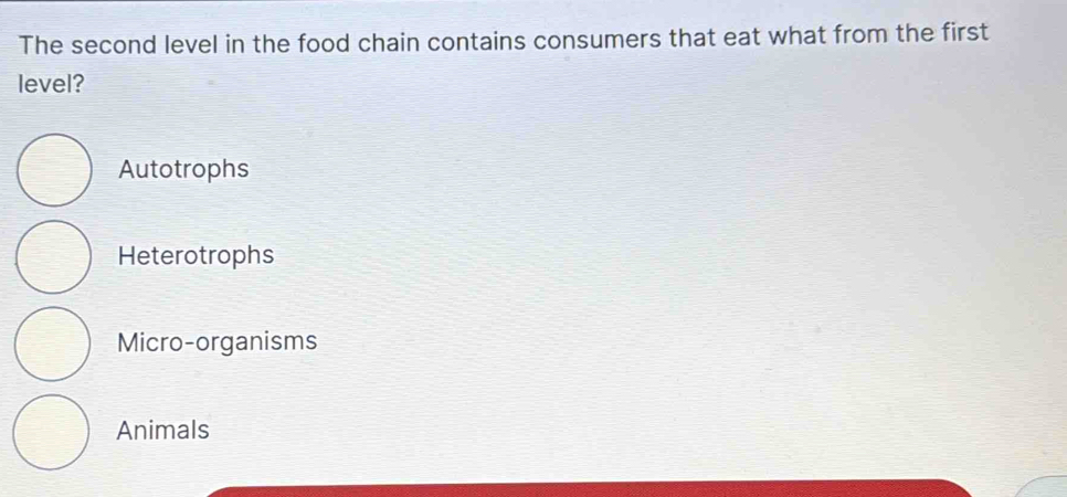 Solved: The second level in the food chain contains consumers that eat ...