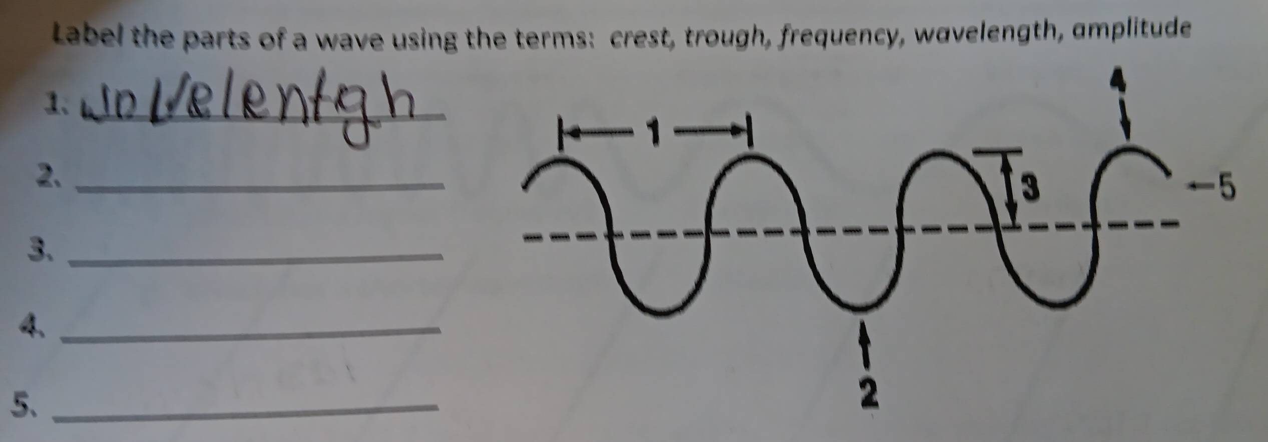 Solved: Label the parts of a wave using the terms: crest, trough ...