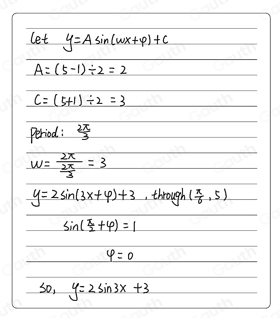 Solved: Write the equation of the trigonometric graph. x [Math]