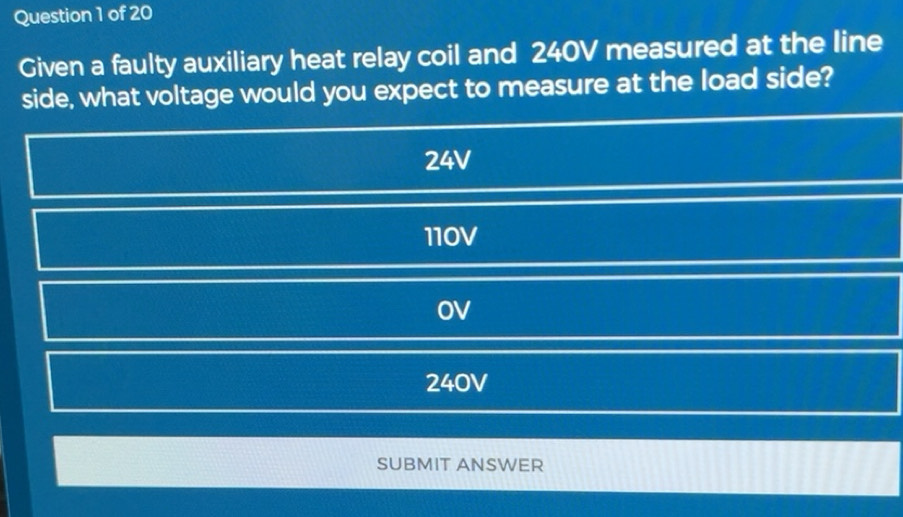 Solved: Given a faulty auxiliary heat relay coil and 240V measured at ...