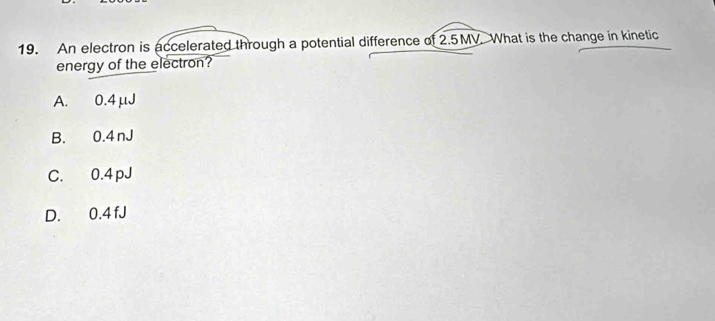 Giải quyết:An electron is accelerated through a potential difference of ...
