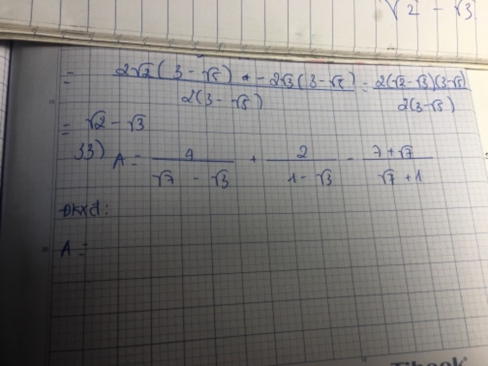Giải quyết:sqrt(2)-sqrt(3) (2sqrt(2)(3-sqrt(5))+2sqrt(3)(3-sqrt(5)))/2 ...
