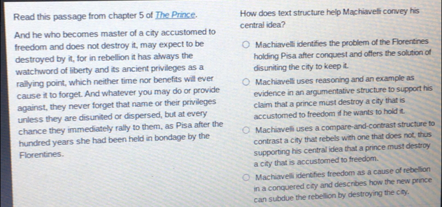 Gelöst:Read this passage from chapter 5 of The Prince. How does text ...