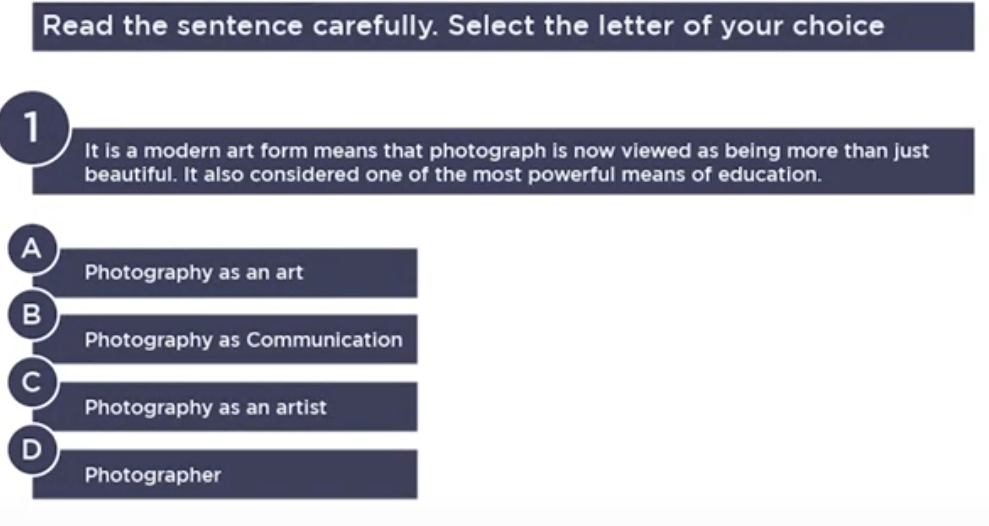 Solved: Read the sentence carefully. Select the letter of your choice 1 ...