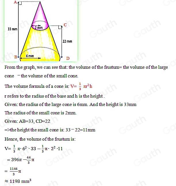 Solved: where 7 is the radius and is the height. A large cone is formed ...