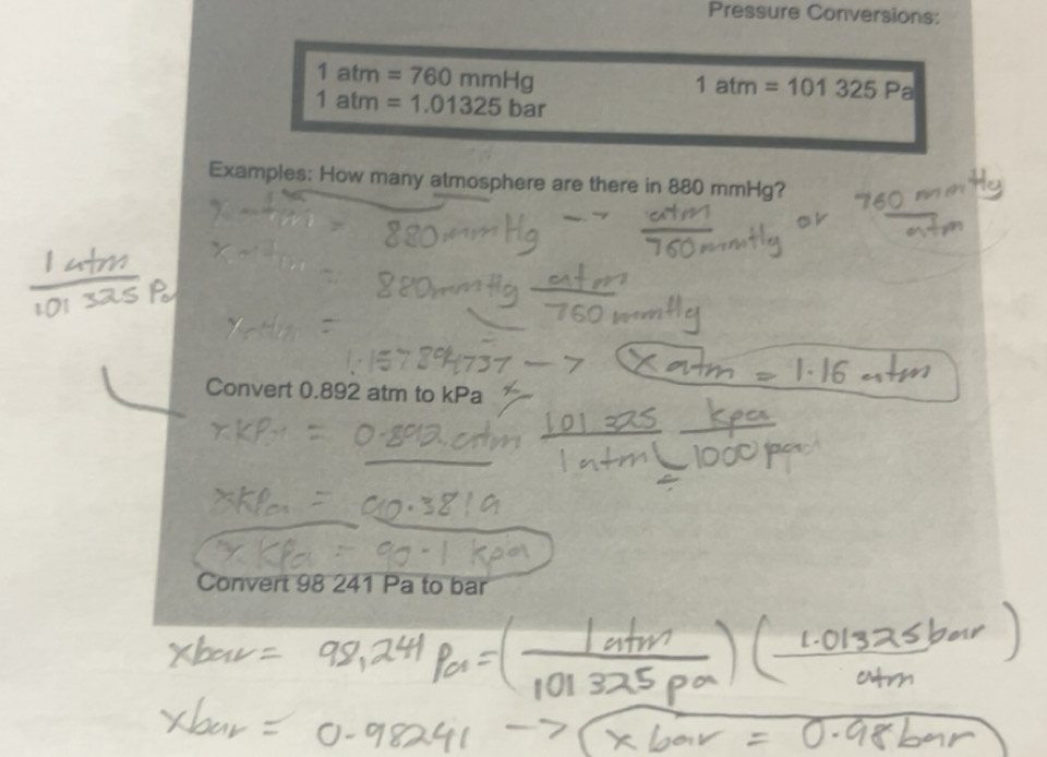 Solved: Pressure Conversions: 1atm=760mmHg 1atm=1.01325bar 1atm ...