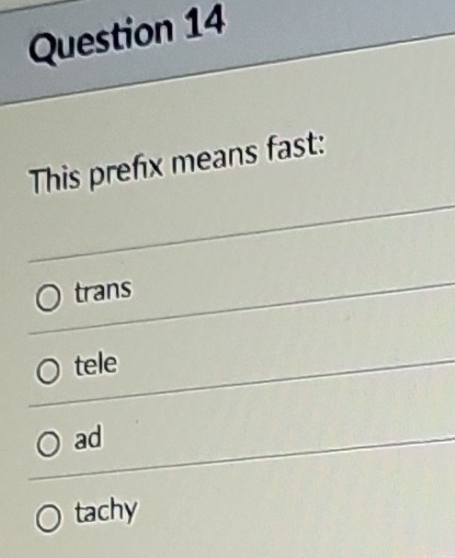 Solved: This prefix means fast: trans tele ad tachy [Others]
