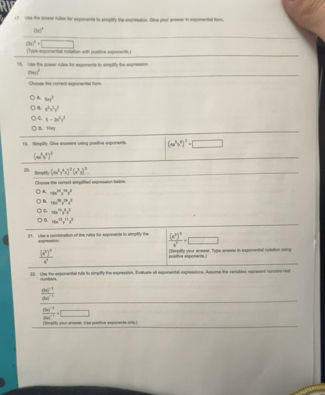 Gelöst:Use the power rules for exponents to simplify the expression ...