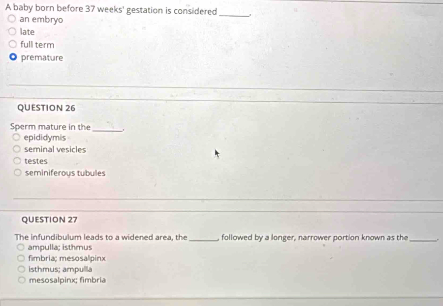 Solved: A baby born before 37 weeks ' gestation is considered _. an ...