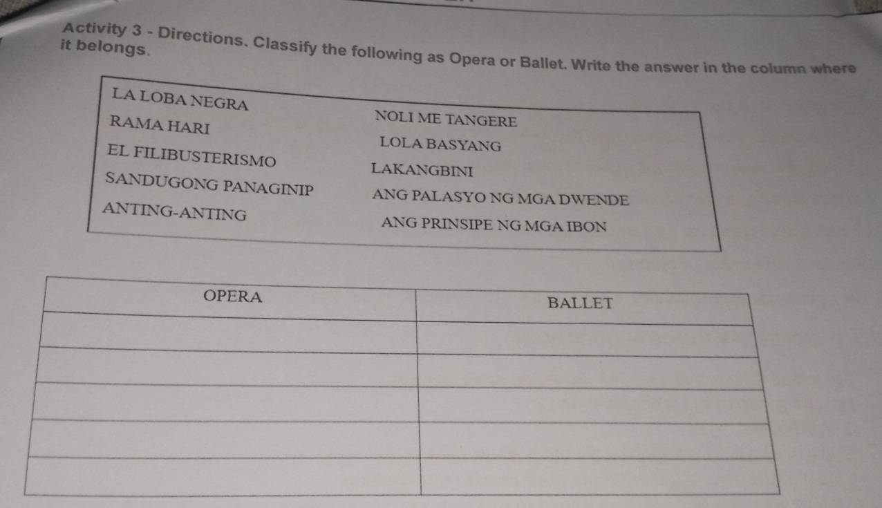 Solved: it belongs. Activity 3 - Directions. Classify the following as ...