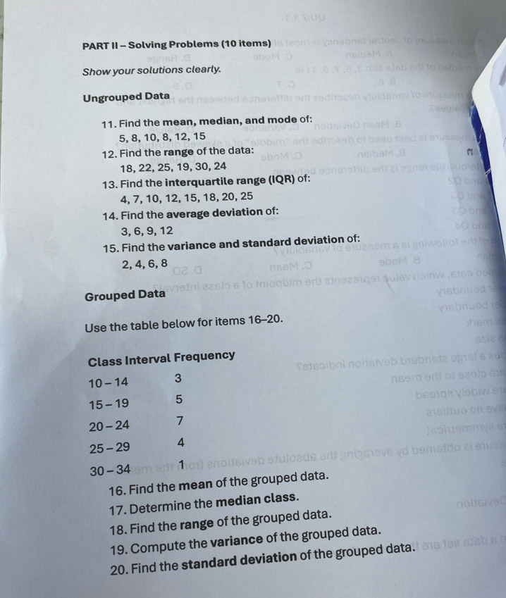 Solved: PART II - Solving Problems (10 items) Show your solutions ...