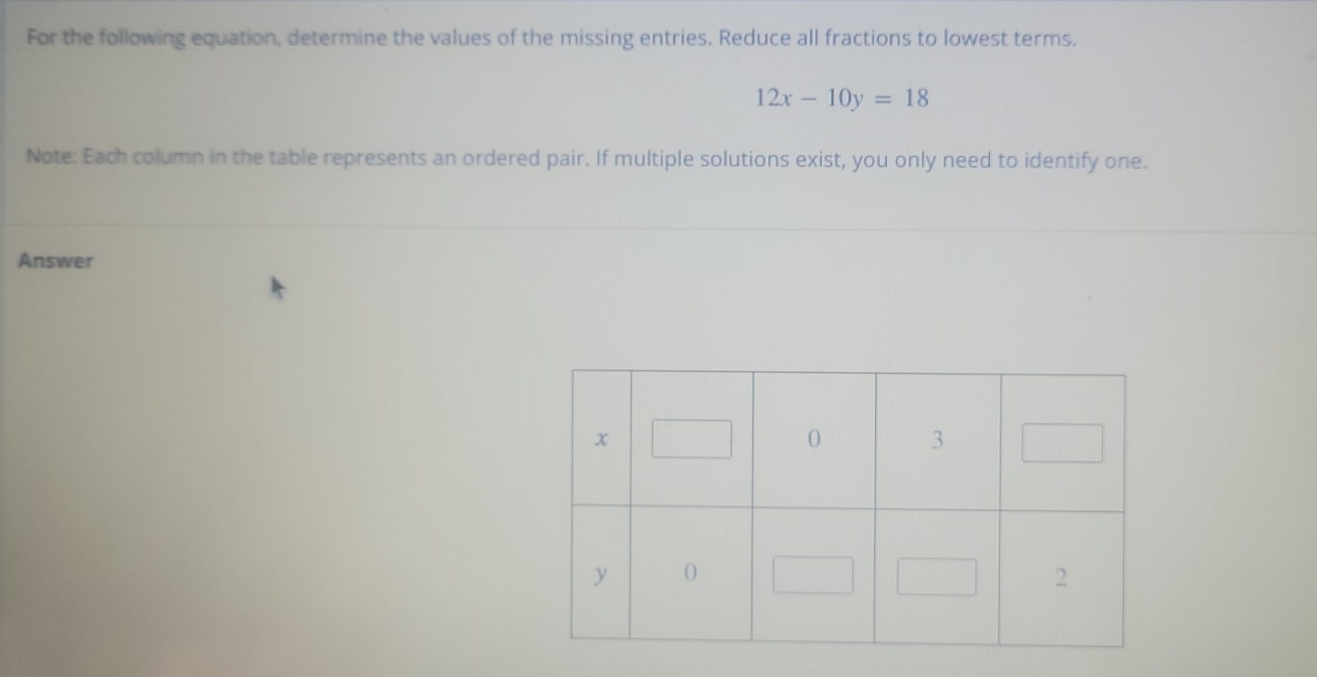 Solved: For the following equation, determine the values of the missing entries. Reduce all ...