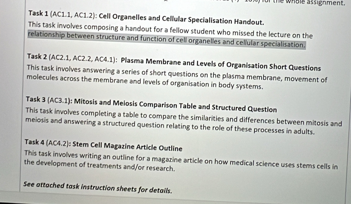 Solved: for the whole assignment. Task 1 (AC1.1, AC1.2): Cell ...