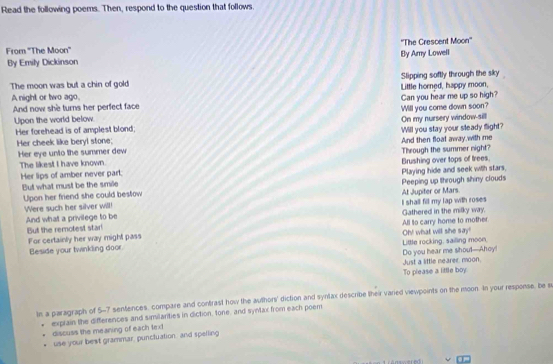 Solved: Read the following poems. Then, respond to the question that ...