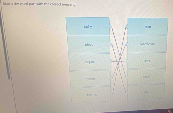 Solved: Match the word part with the correct meaning. tachy- color ...