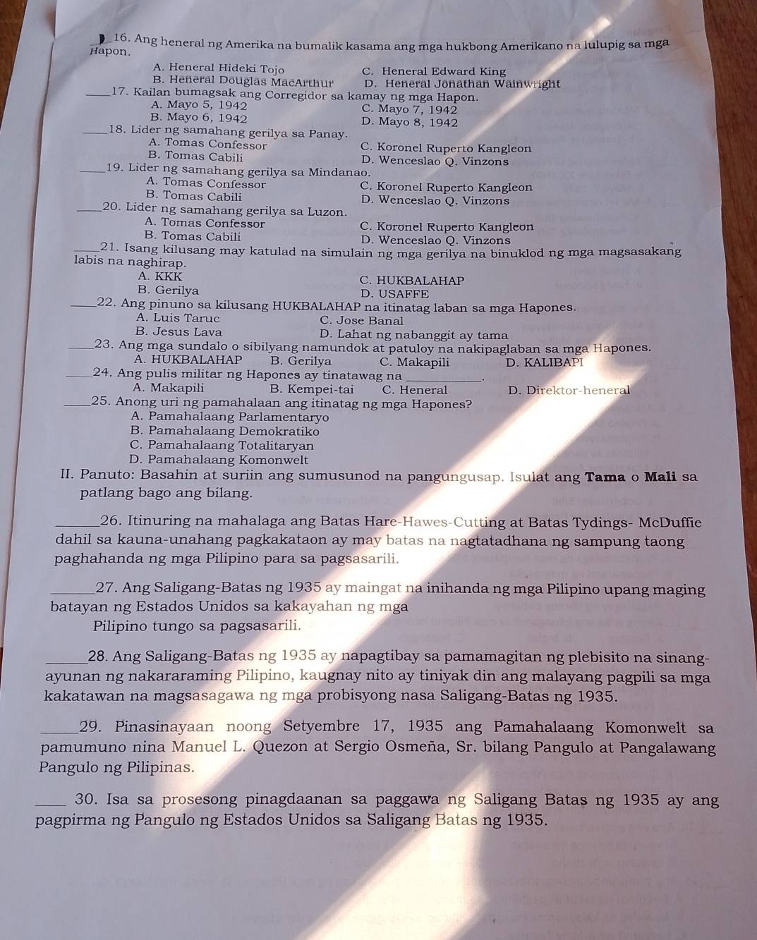 Solved: Ang heneral ng Amerika na bumalik kasama ang mga hukbong ...