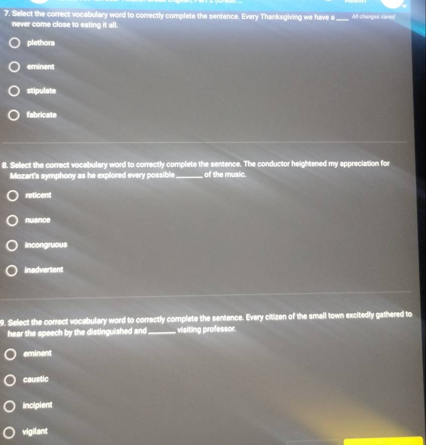 Solved: Select the correct vocabulary word to correctly complete the ...
