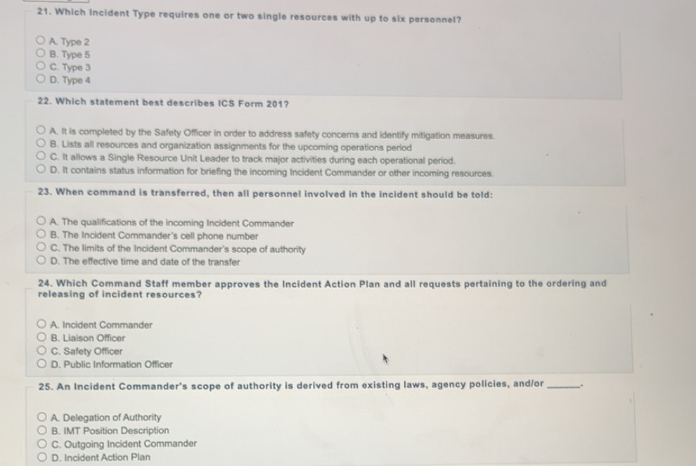Solved: Which Incident Type requires one or two single resources with ...