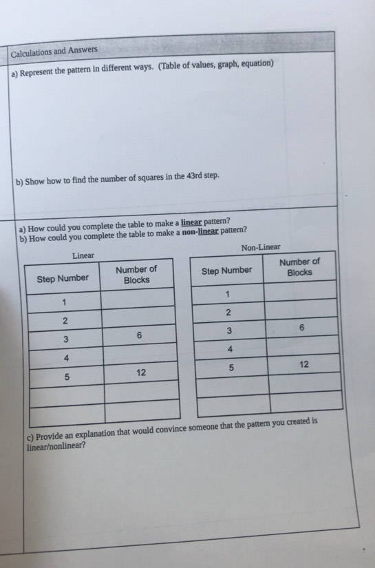 Solved: Calculations and Answers a) Represent the pattern in different ...