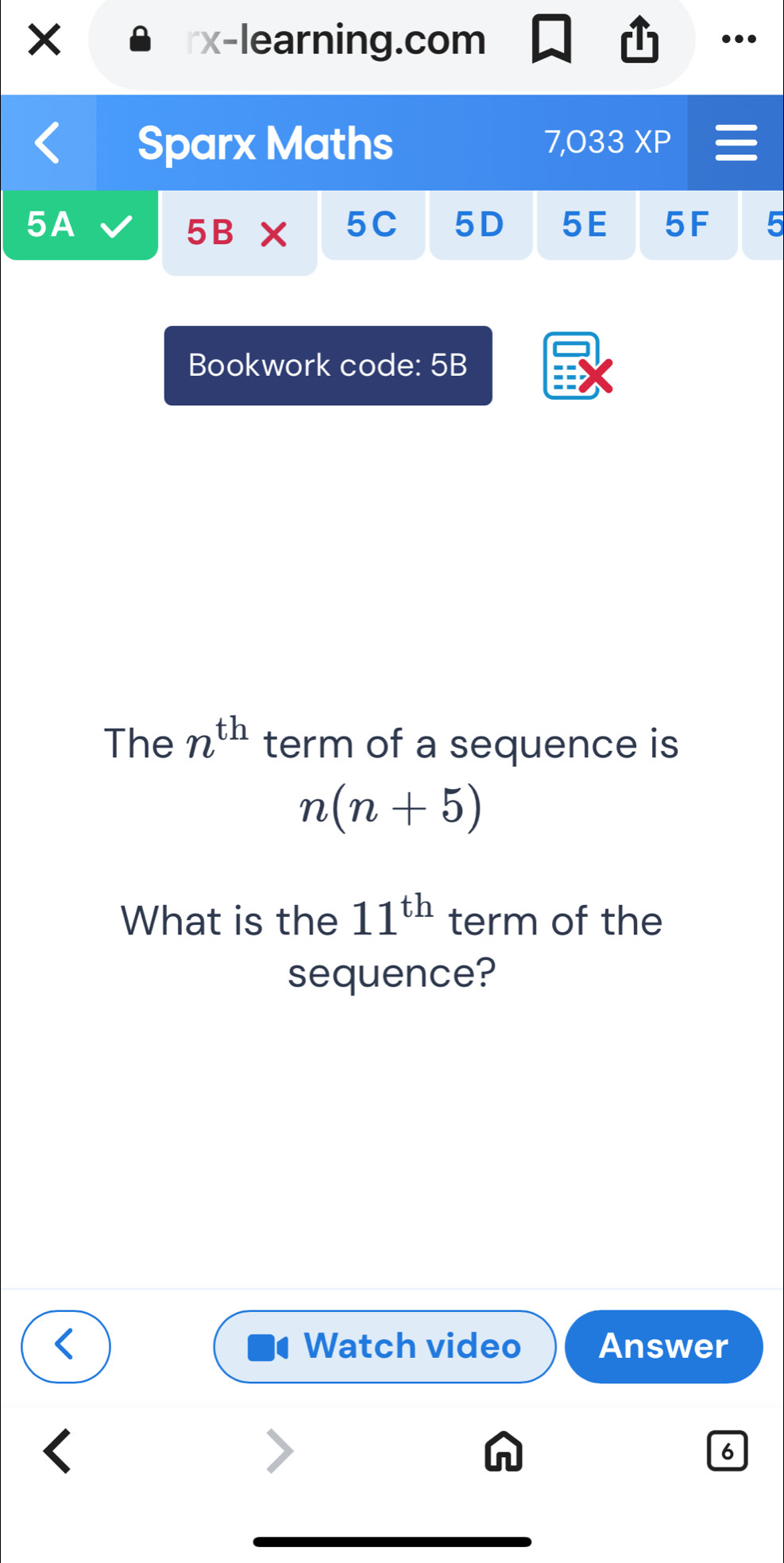 Solved: rx-learning.com .. Sparx Maths 7,033XP 5A 5B* 5C 5D 5E 5F 5 ...