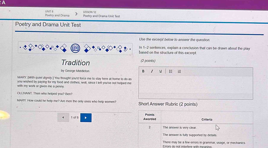 Solved: LESSON 12 Poetry and Drama Poetry and Drama Unit Test Poetry ...