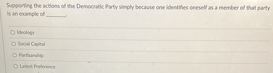 Solved: Supporting the actions of the Democratic Party simply because ...