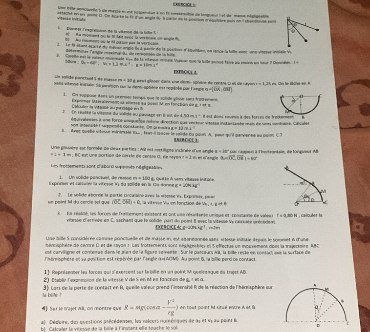 Solved: Une bille ponctuelle 5 de masse m est suspendue à un fil ...