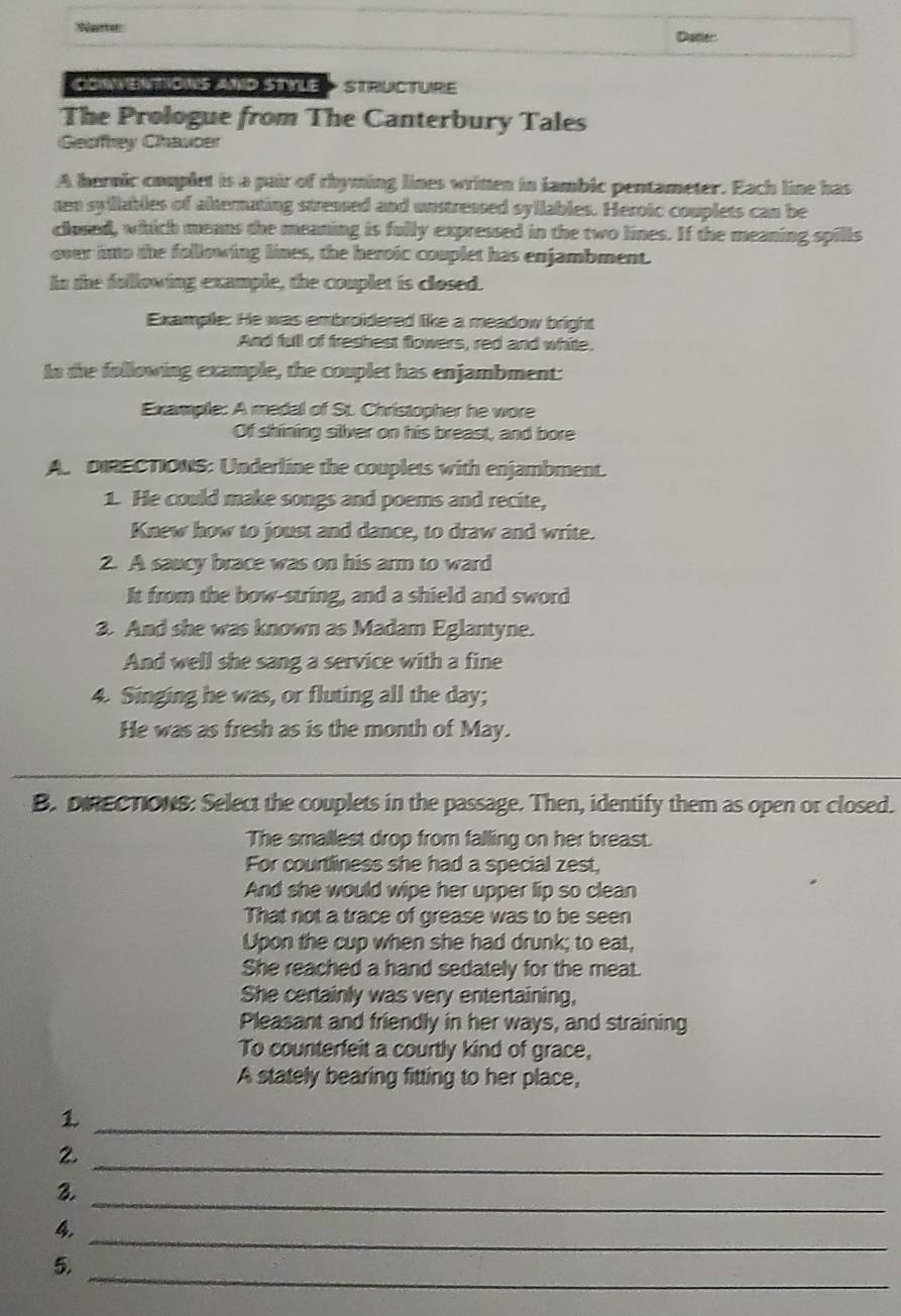 Solved: Water Datler CONVENTIONS AND STYLE STRUCTURE The Prologue from ...