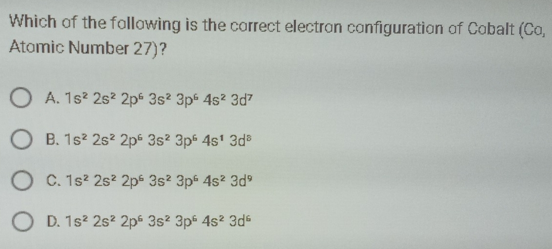 Solved: Which of the following is the correct electron configuration of ...