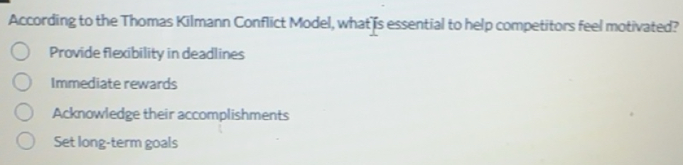 Solved: According to the Thomas Kilmann Conflict Model, what is ...