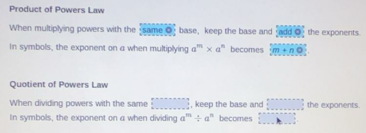 Solved: Product of Powers Law When multiplying powers with the same O ...