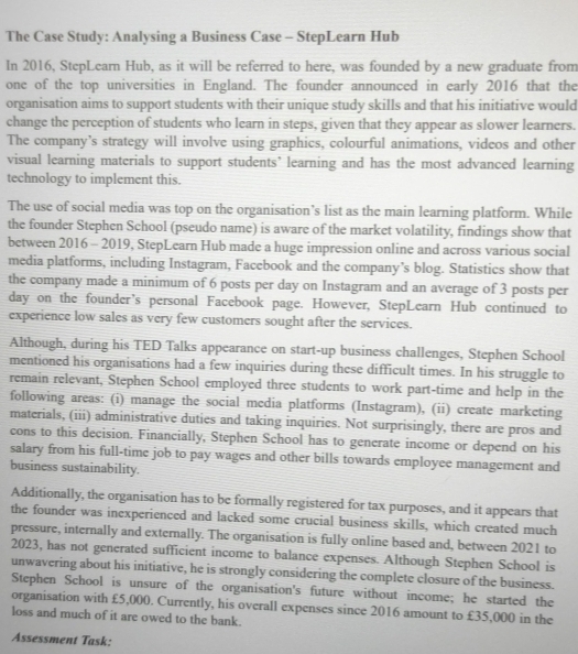 Solved: The Case Study: Analysing a Business Case - StepLearn Hub In ...