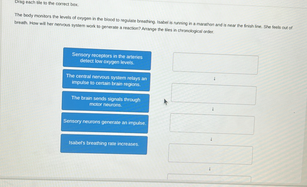 Solved: Drag each tile to the correct box. The body monitors the levels ...