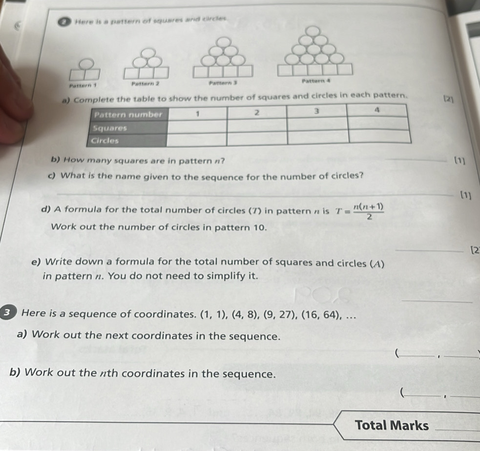 Solved: Here is a pattern of squares and circles. Pattern 1 Pottern 2 ...