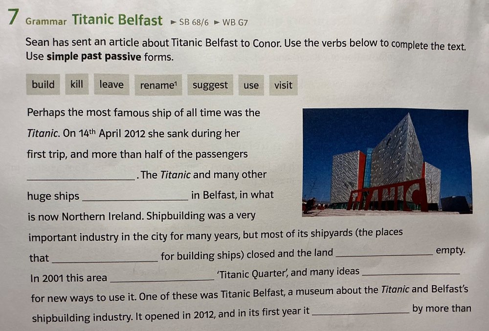 Gelöst:Grammar Titanic Belfast SB 68/6 WB G7 Sean has sent an article ...