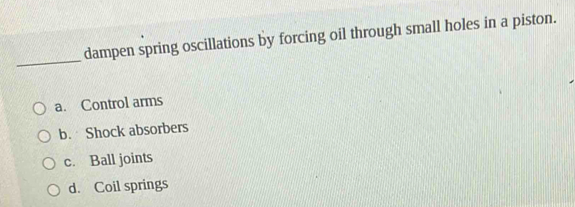 Solved: dampen spring oscillations by forcing oil through small holes ...