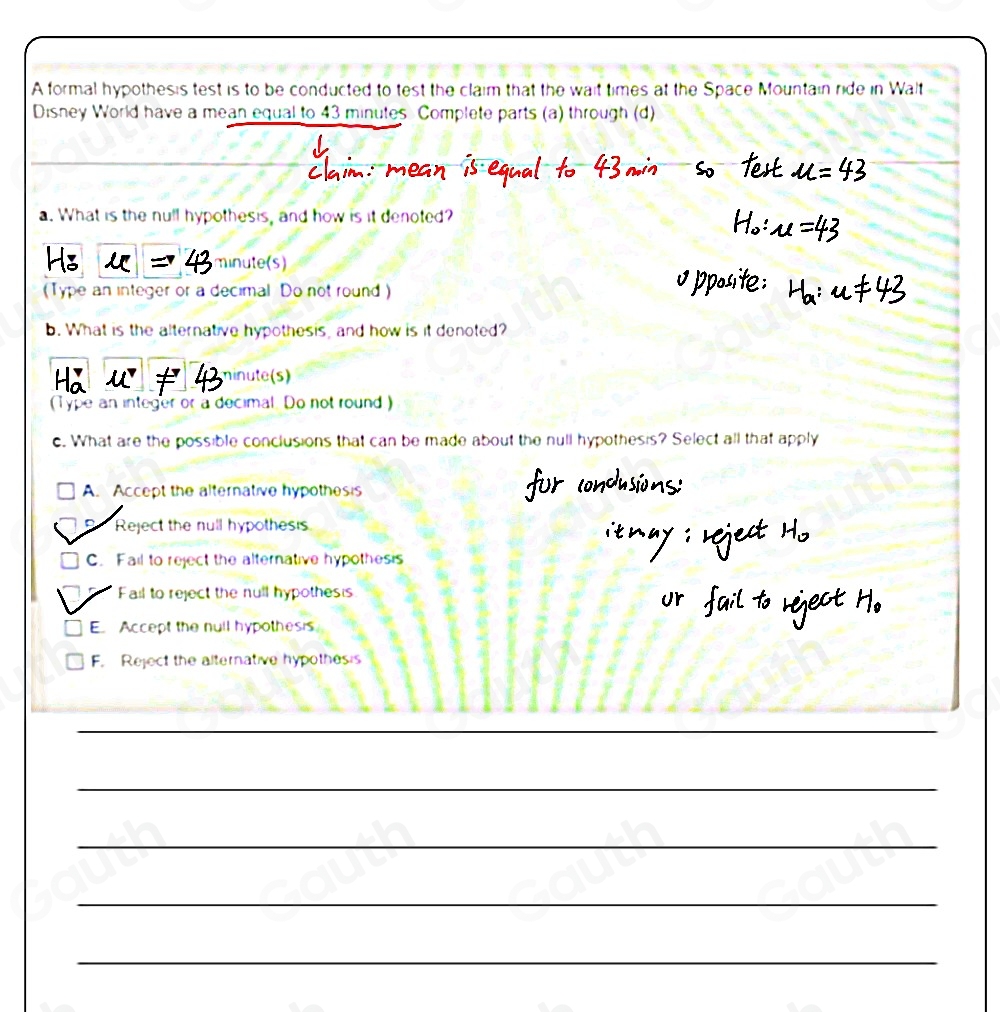 Solved: A formal hypothesis test is to be conducted to test the claim ...