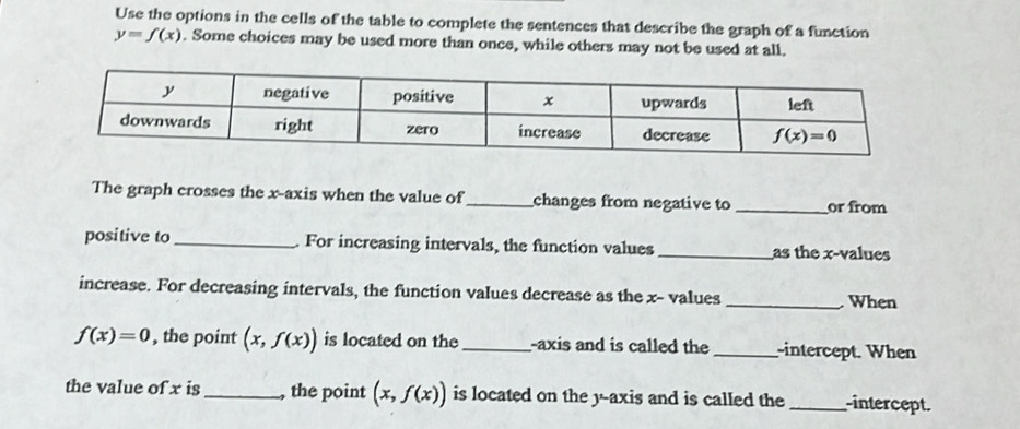 Solved: Use the options in the cells of the table to complete the ...