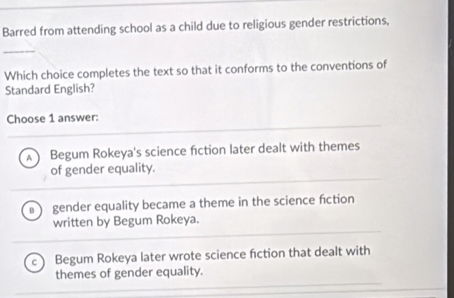 Solved: Barred from attending school as a child due to religious gender ...