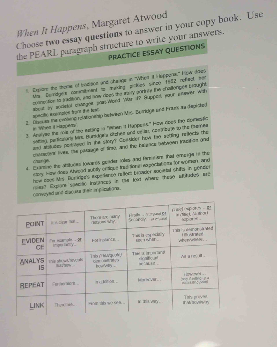 Solved: When It Happens, Margaret Atwood Choose two essay questions to ...