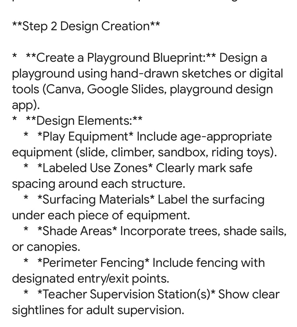 Solved: Design Creation** * **Create a Playground Blueprint:** Design a ...