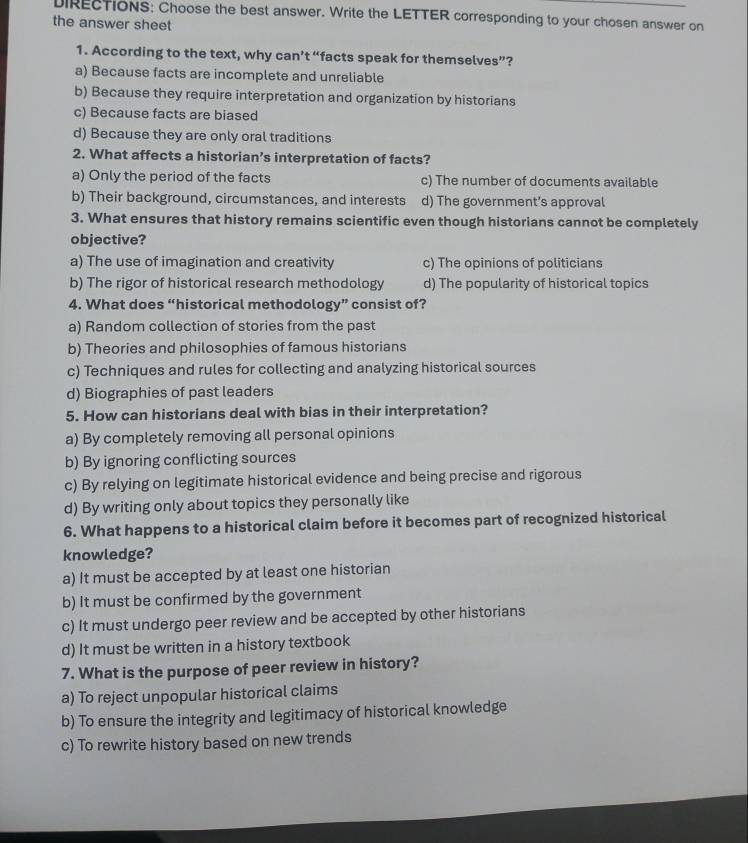 Solved: DIRECTIONS: Choose the best answer. Write the LETTER ...