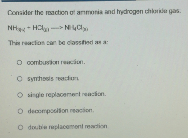 Solved: Consider the reaction of ammonia and hydrogen chloride gas: NH ...